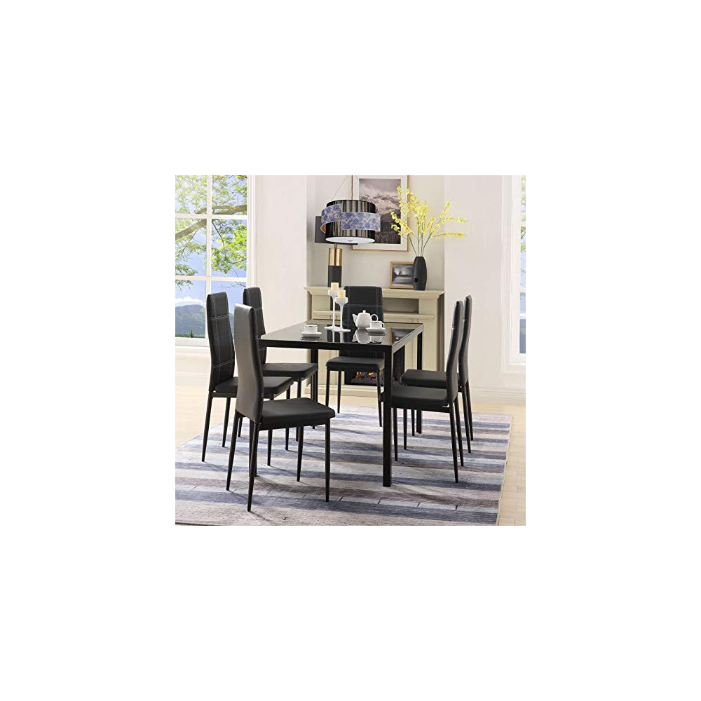 7 Piece Kitchen Dining Table Set with Glass Table Top and 6 | Universe ...