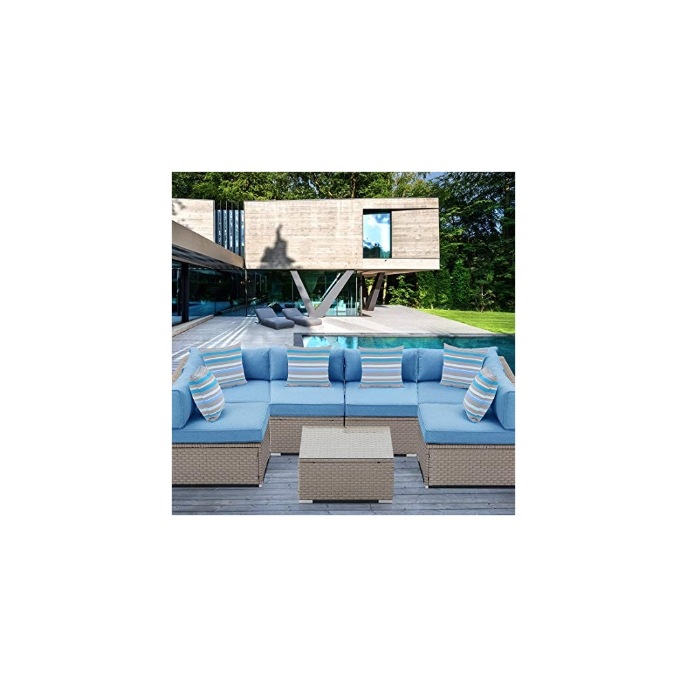 HOMPUS Outdoor 7 Pieces Patio Sofa Set, All-Weather Warm Gray ...