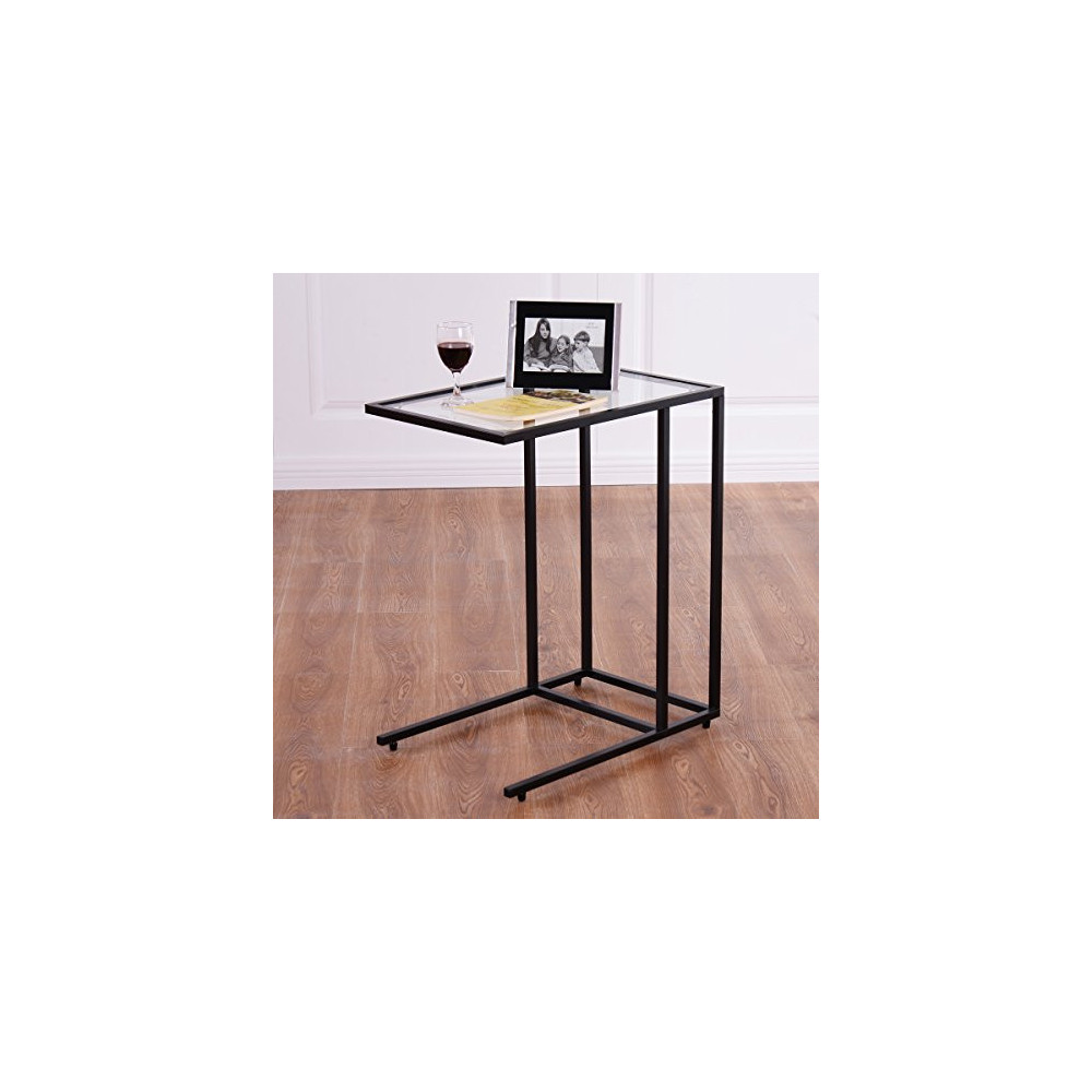 GOFLAME 26" End Table with Solid Glass Portable Living Room | Universe ...