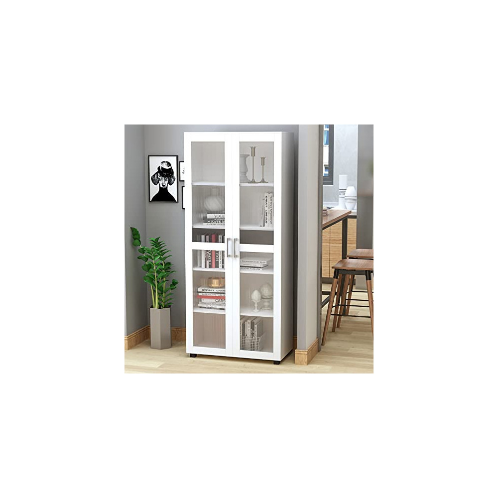ECACAD Tall Bookcase Storage Cabinet with Acrylic Glass Doors ...
