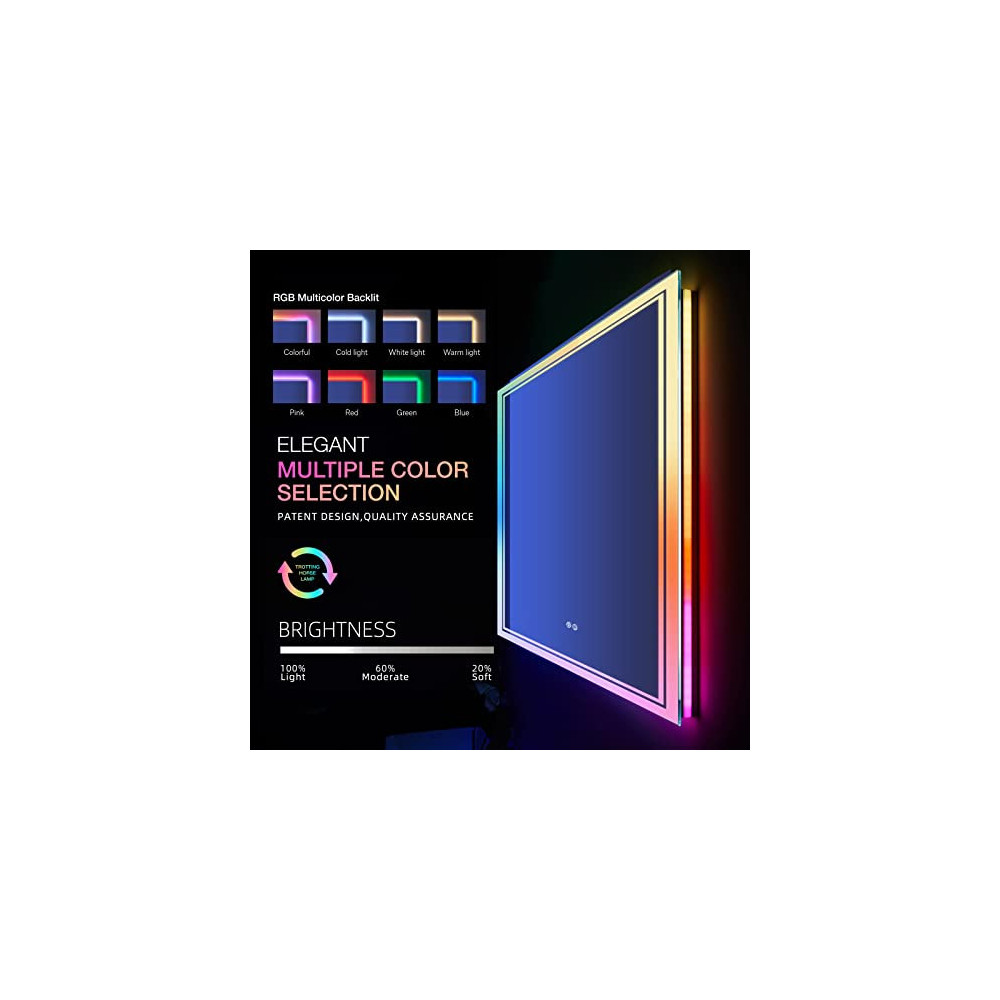 48 x 32 Inch LED Bathroom Mirror RGB Color Changing Mirror with ...