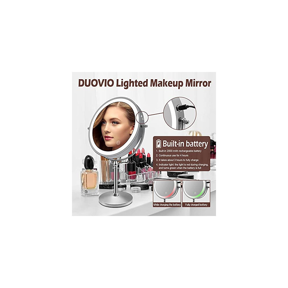 DUOVIO Lighted Makeup Mirror USB Rechargeable 1x/10x | Universe Furniture