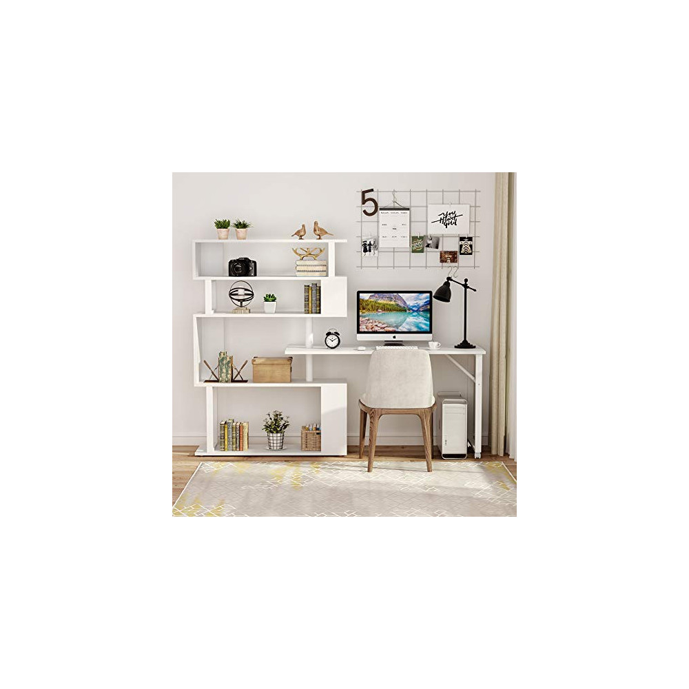 Tribesigns Rotating Computer Desk with 5 Shelves Bookshelf, | Universe ...